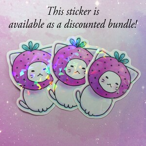 Holographic Strawberry Cat Sticker, Cute Cat With Strawberry Hat ...