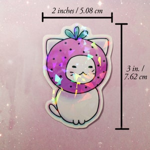 Holographic Strawberry Cat Sticker, Cute Cat With Strawberry Hat ...