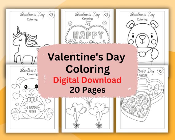 Valentine's Day Coloring Pages, Kids Coloring, Instant Download ...