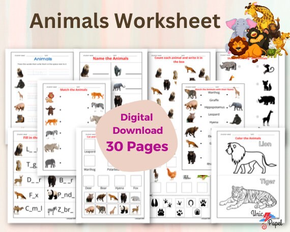 Animals Learn Sheet, Worksheet Printable|pet Animals|wild Animals|farm ...