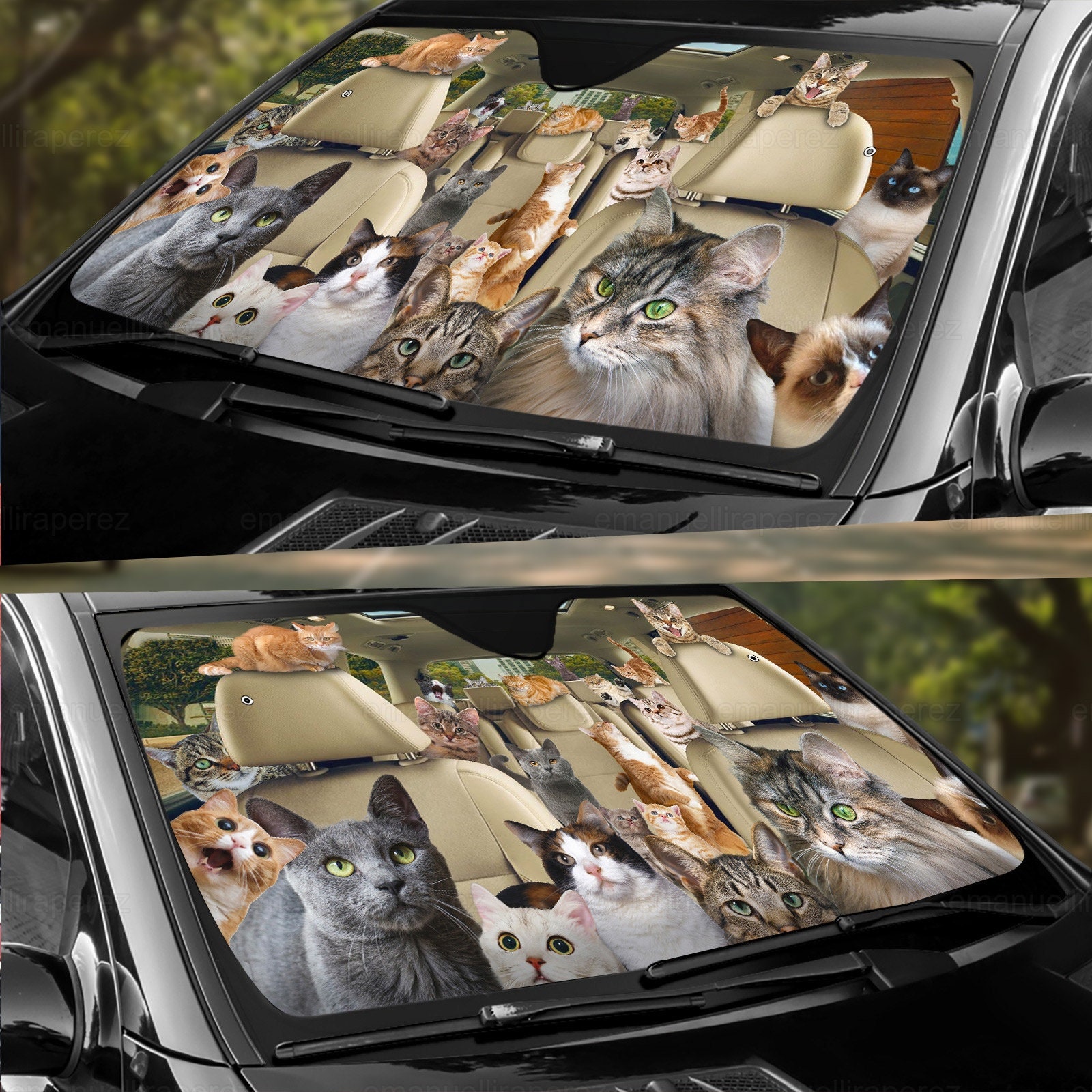 Funny Cat Family Car Sun Shade, Cat Car Accessories, Cat Car Decor, Cat ...