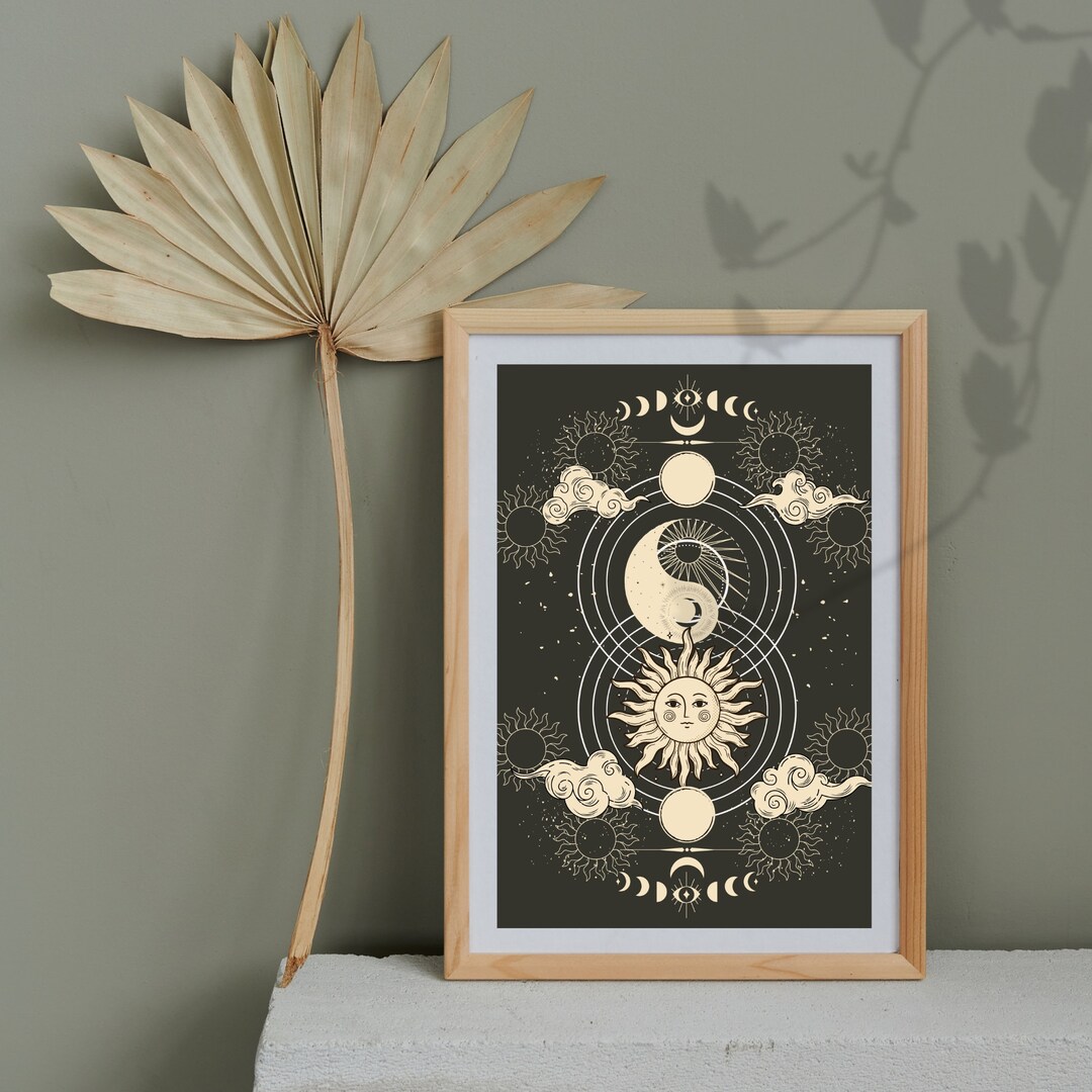 Ying Yang Spiritual Wall Art, Sun Spiritual Magic Decor, Black and Gold ...