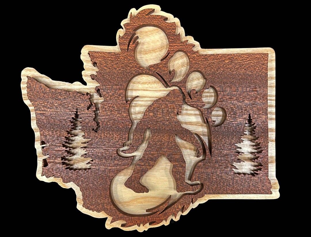 Squatch Inside WA State & Foot (2 Woods) - Etsy