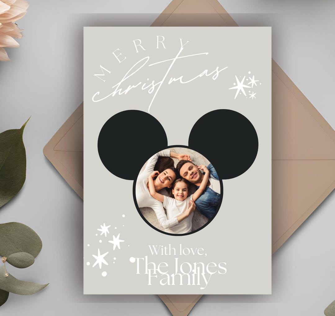EDITABLE Disney Xmas Card, Very Merry Mickey Christmas Card, Magical ...