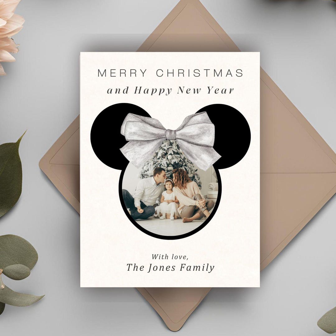 EDITABLE Disney Holiday Xmas Card, Very Merry Mickey Christmas Card ...