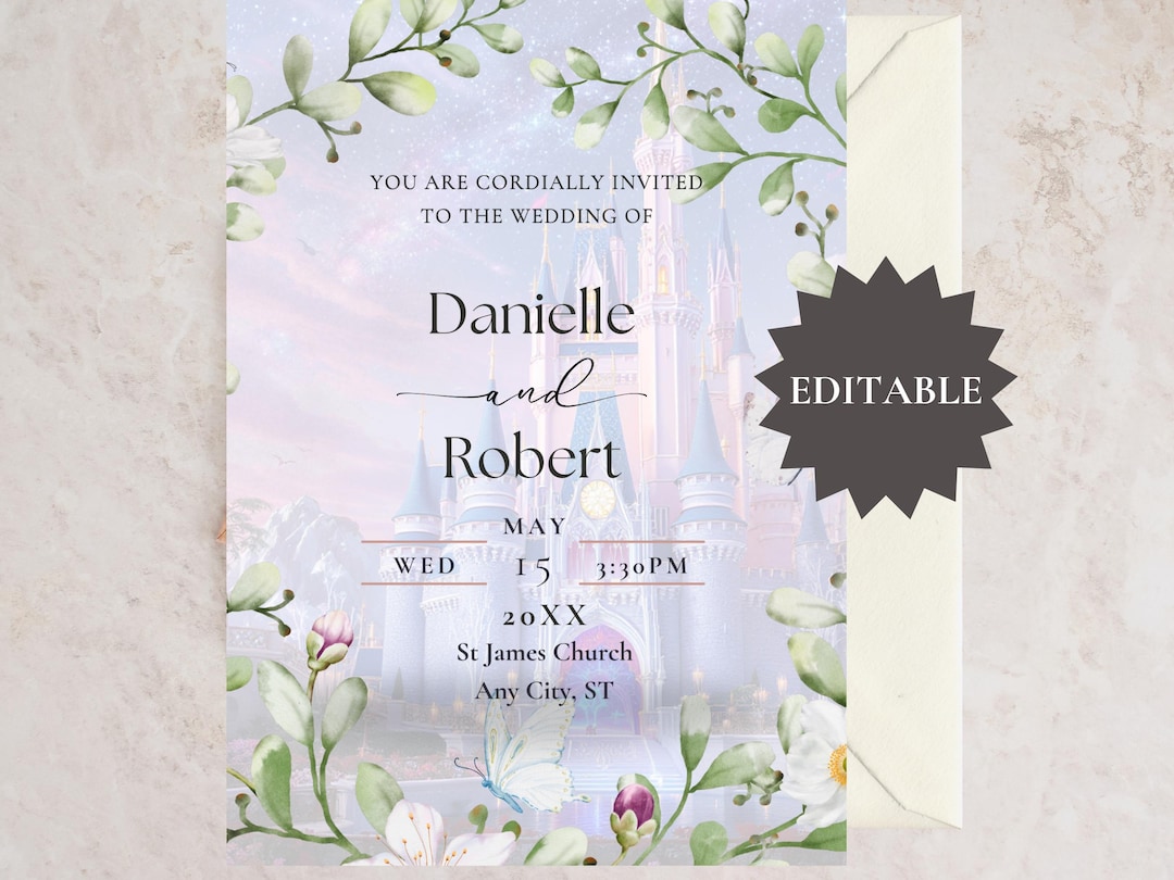 EDITABLE Disney Cinderella Wedding Invitation, Cinderella Castle Invite ...