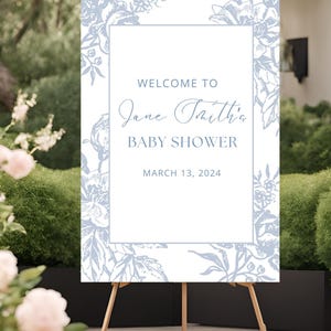 EDITABLE Blue Toile Welcome Sign, Blue Floral Baby Shower Welcome Sign ...