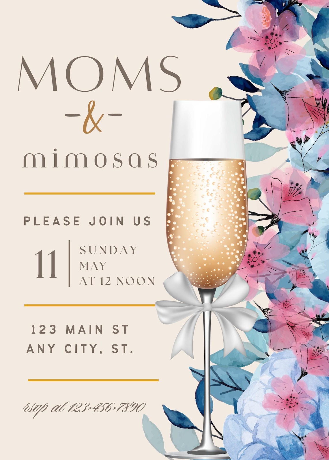 EDITABLE Moms and Mimosas Brunch Invite, Mothers Day Brunch Invitation ...