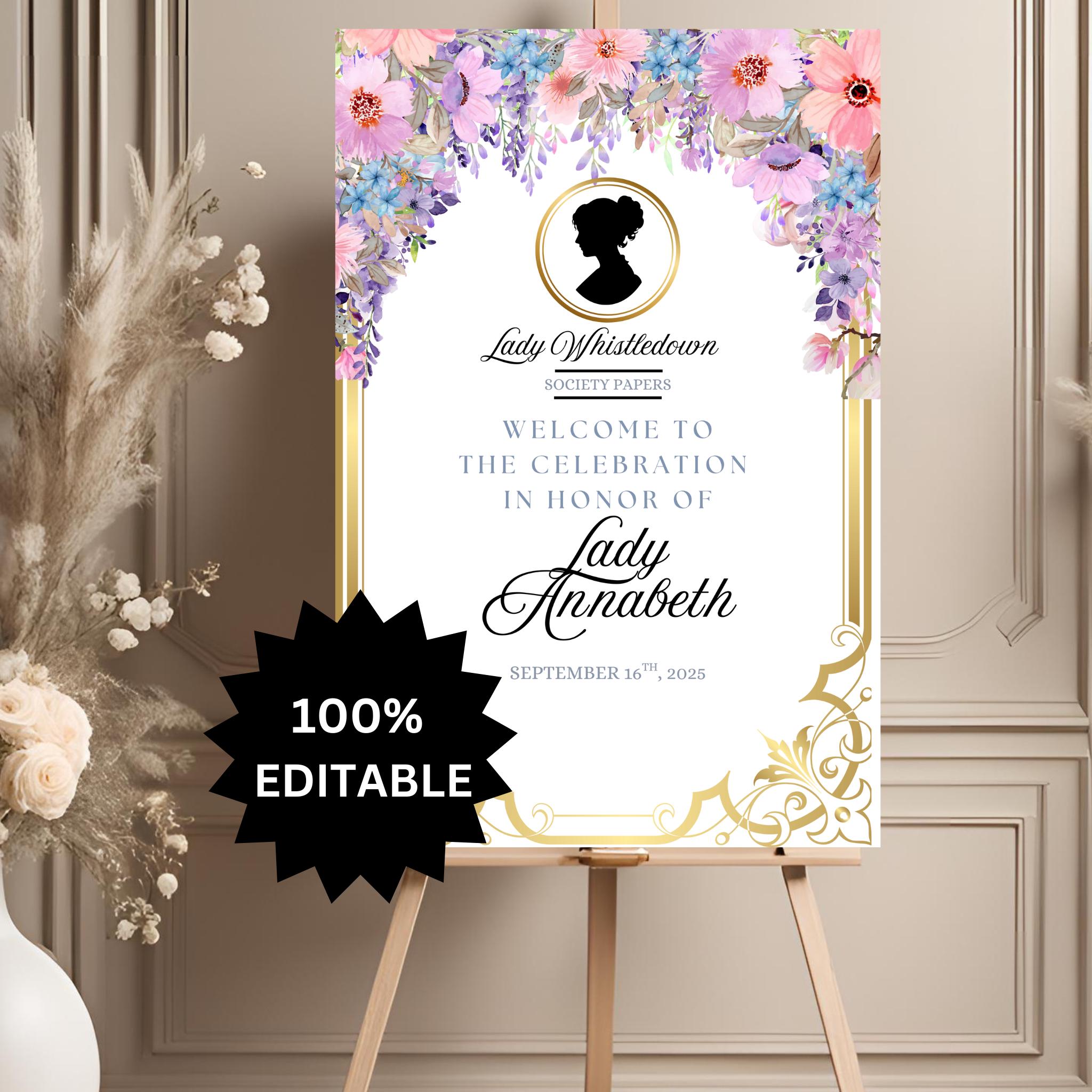 EDITABLE Bridgerton Themed Welcome Sign, Lady Whistledown's Society ...