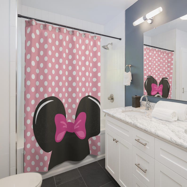 Minnie Mouse Pink Polka Dot Shower Curtain, Disney Bathroom Decor ...
