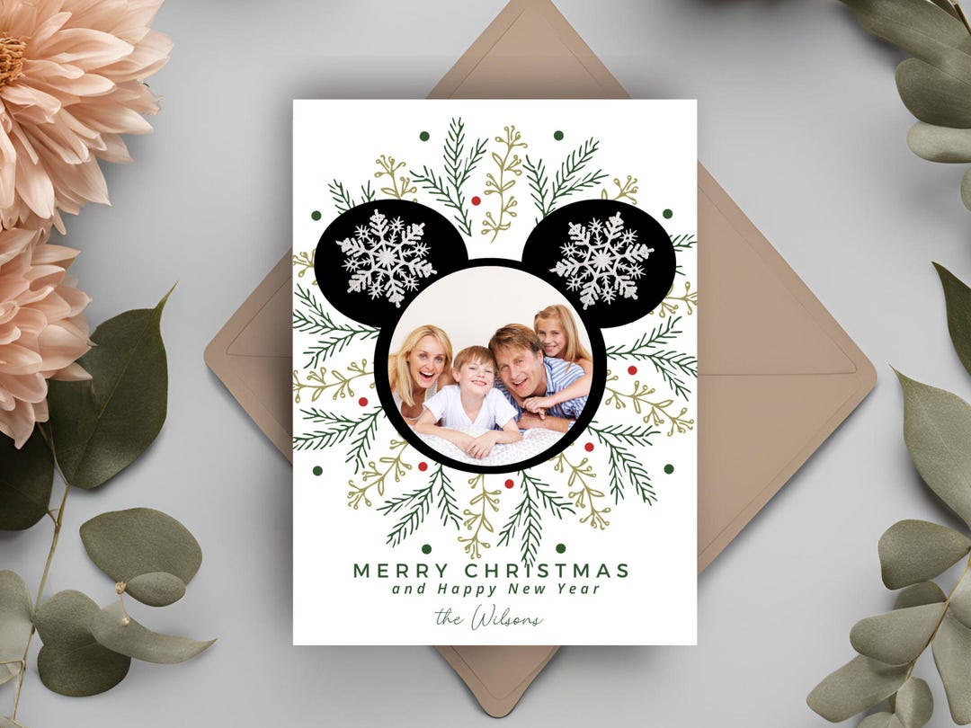 EDITABLE Disney Xmas Card, Very Merry Mickey Christmas Card, Magical ...