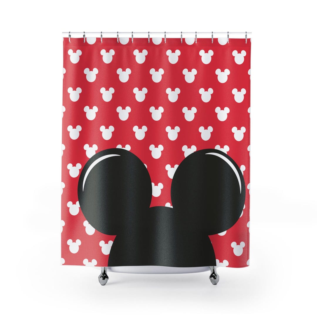 Mickey Mouse Shower Curtain, Disney Bathroom Decor, Red Polka Dot Bath ...