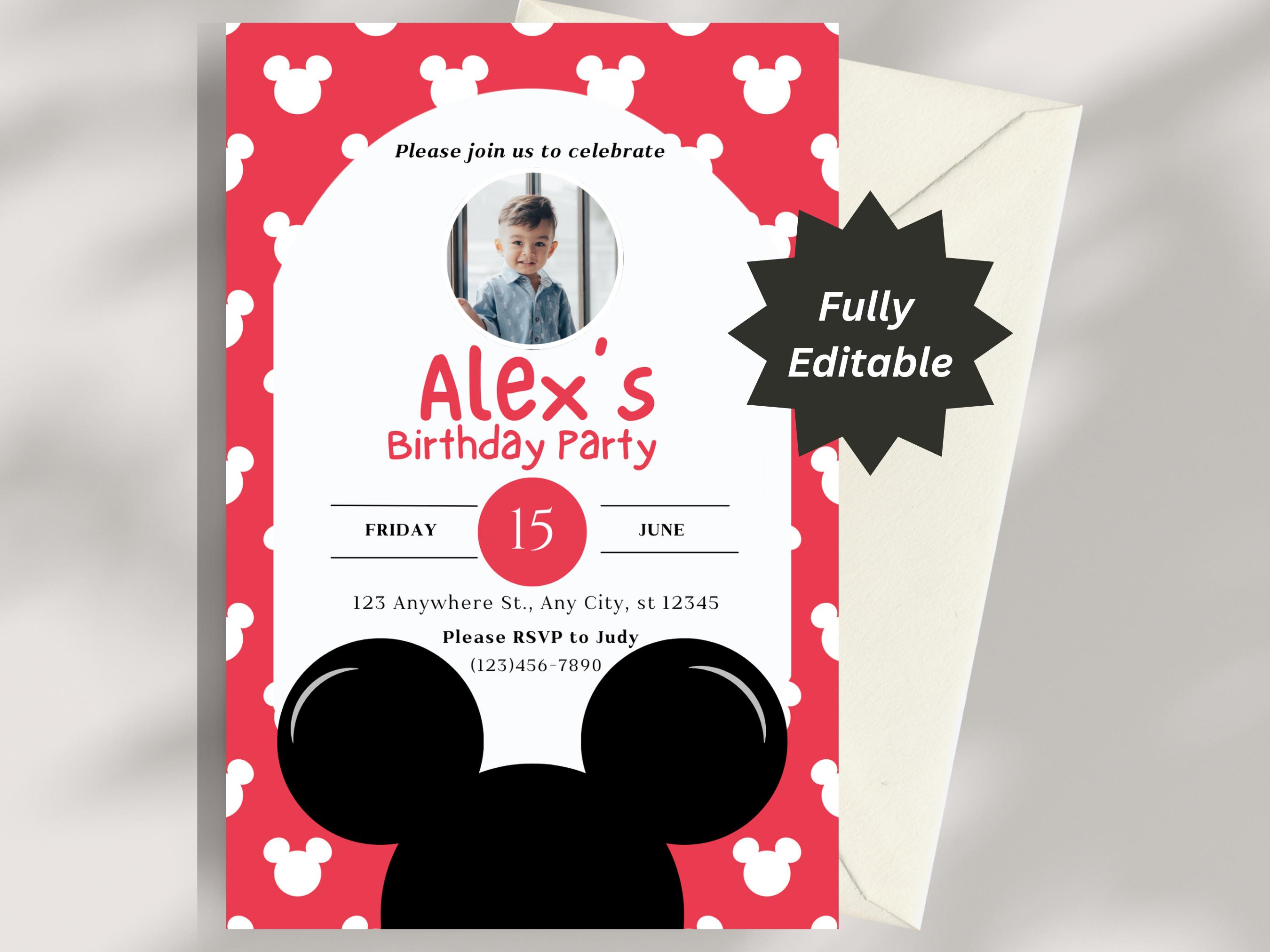 EDITABLE Mickey Mouse Birthday Invite, Printable Mickey Birthday ...
