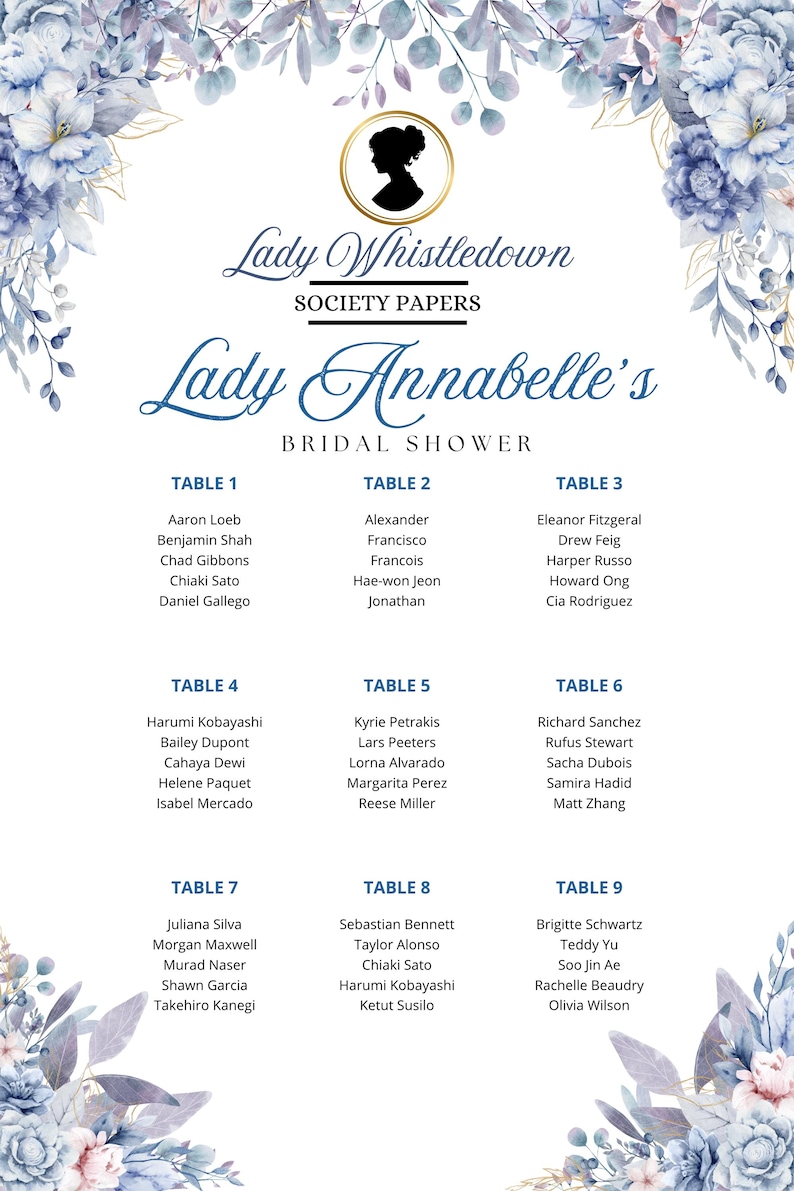 Bridgerton Bridal Shower Seating Sign: Lady Whistledown Regency Theme ...