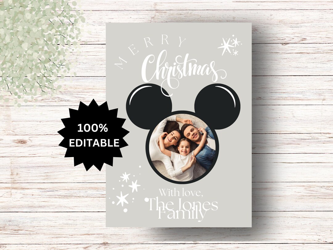 EDITABLE Disney Xmas Card, Very Merry Mickey Christmas Card, Magical ...