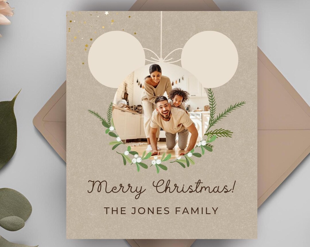 EDITABLE Disney Holiday Ornament Xmas Card, Very Merry Mickey Christmas ...