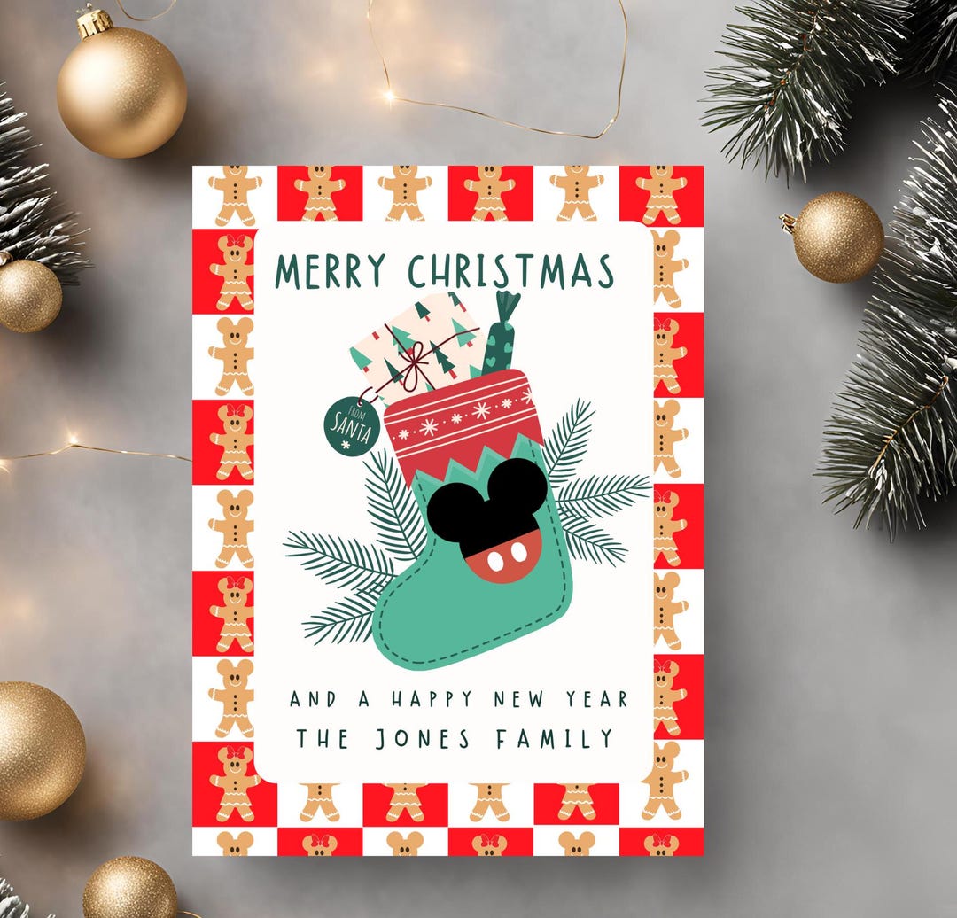 EDITABLE Disney Christmas Stocking Xmas Card, Very Merry Mickey ...
