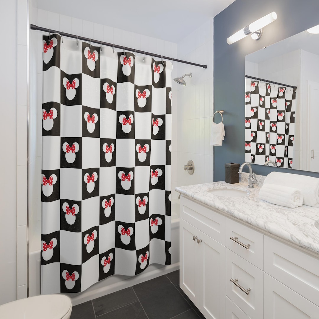 Minnie Mouse Black & White Shower Curtain, Disney Bathroom Decor ...