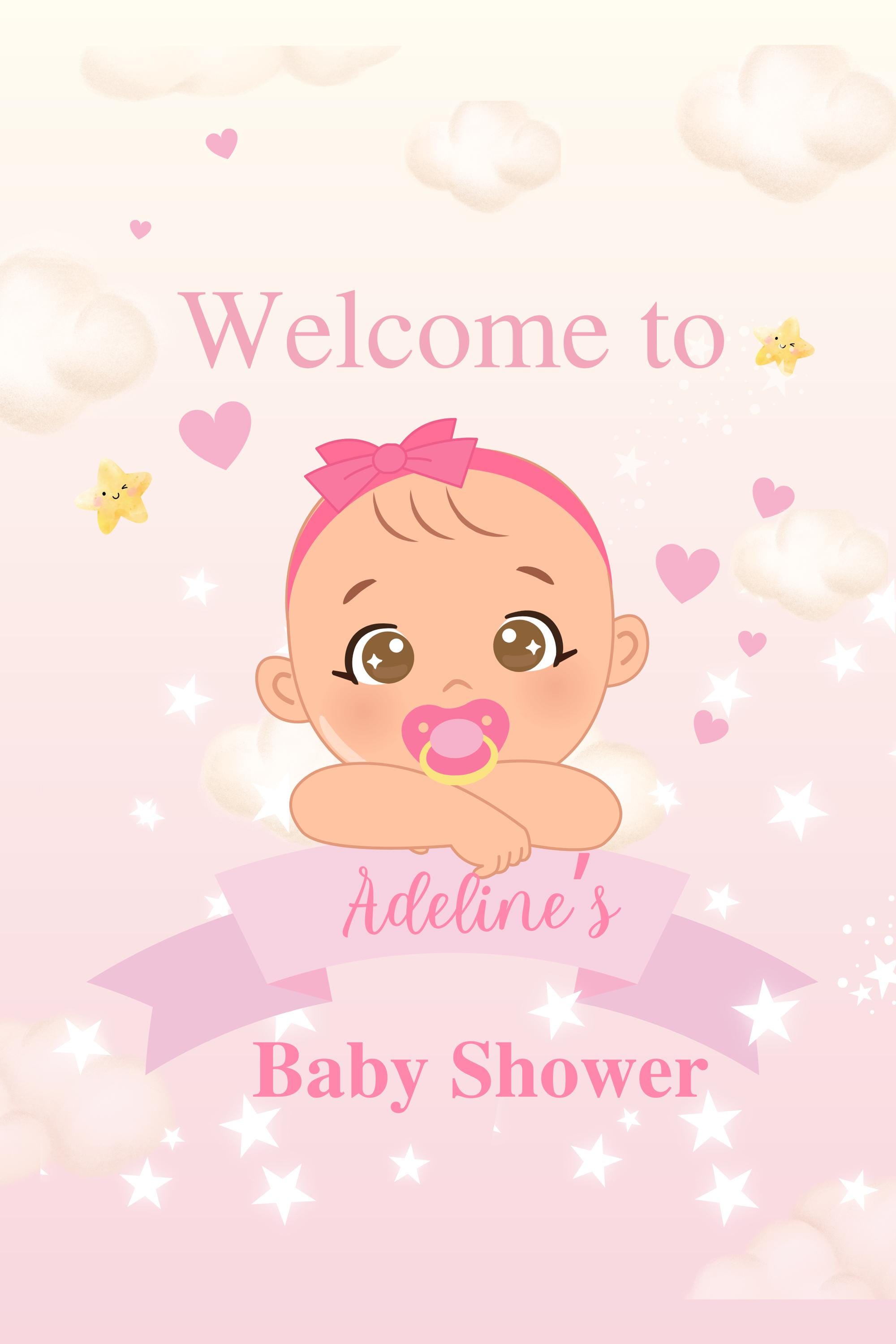 EDITABLE Pink Cloud Welcome Sign for Baby Shower, Pink Baby Shower ...
