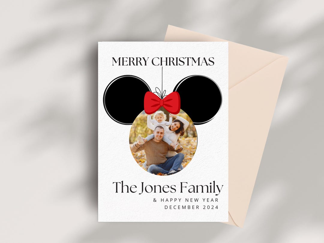 EDITABLE Disney Holiday Xmas Card, Very Merry Mickey Christmas Card ...