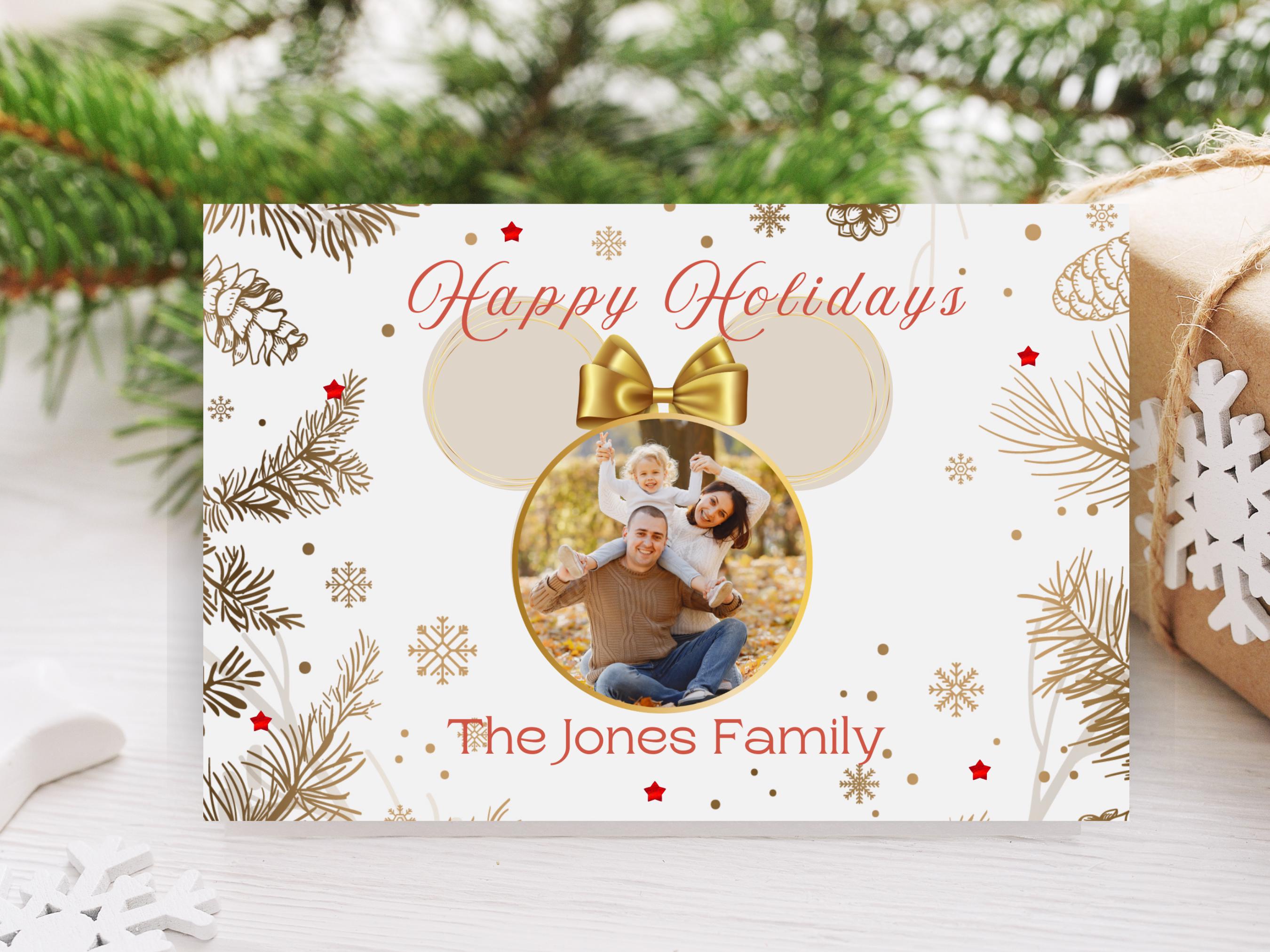 EDITABLE Disney Gold Xmas Card, Very Merry Mickey Christmas Card ...