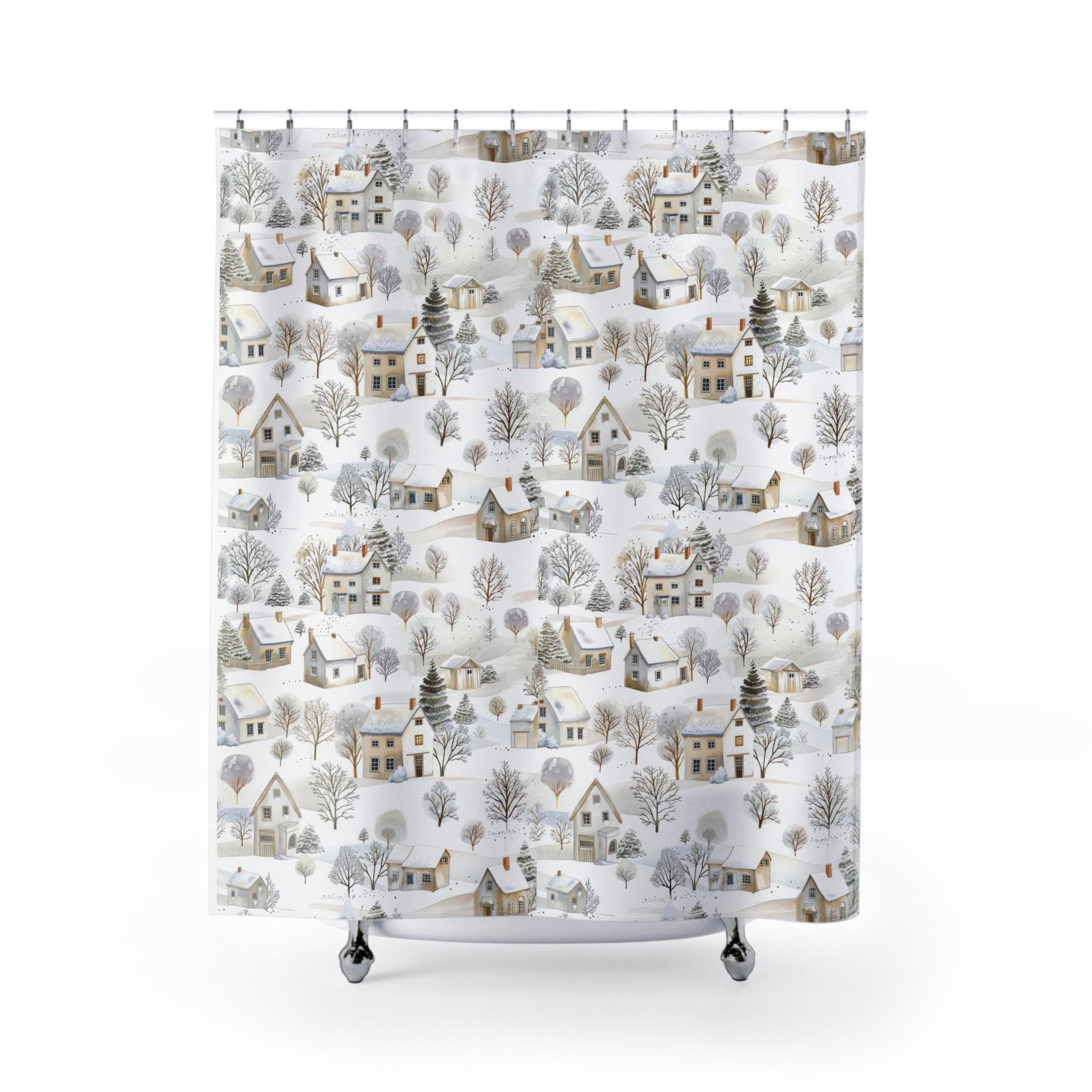 Winter Snow, Shower Curtain, White Trees, Woods Rustic, Nature Scene ...