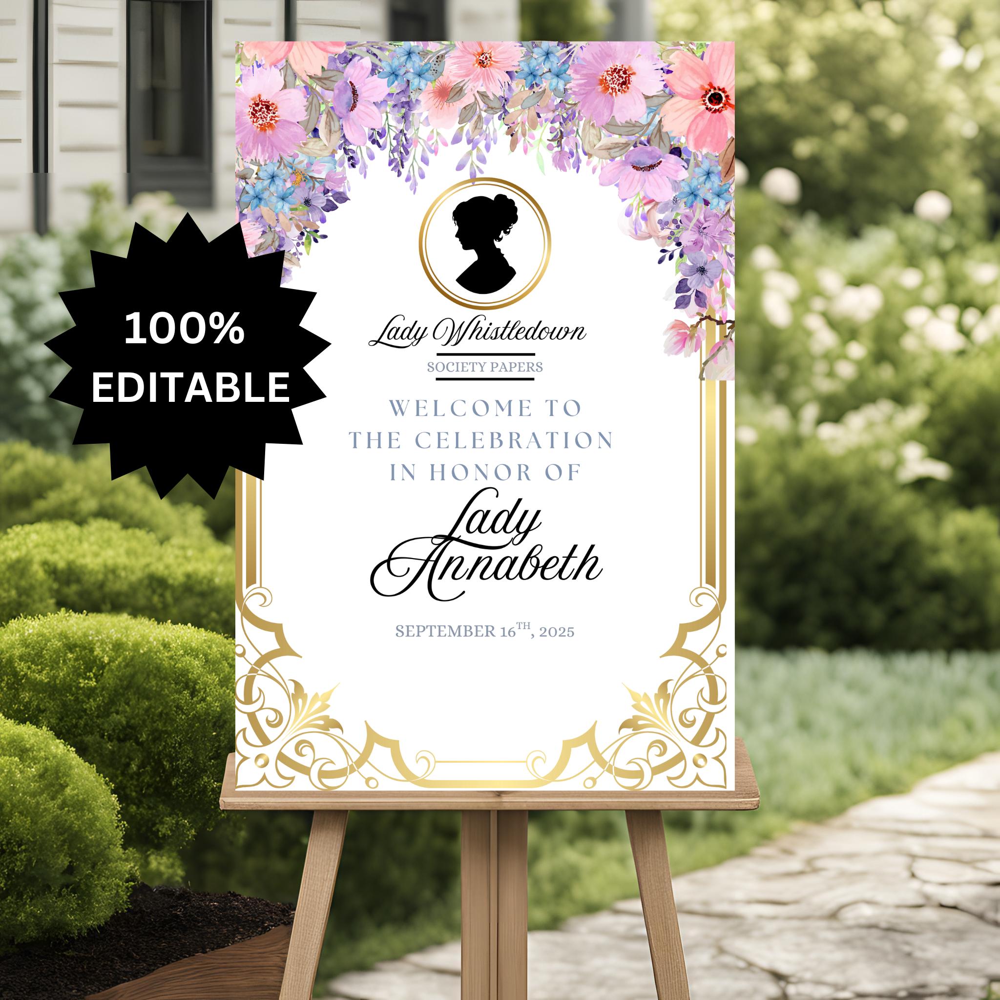 EDITABLE Bridgerton Themed Welcome Sign, Lady Whistledown's Society ...