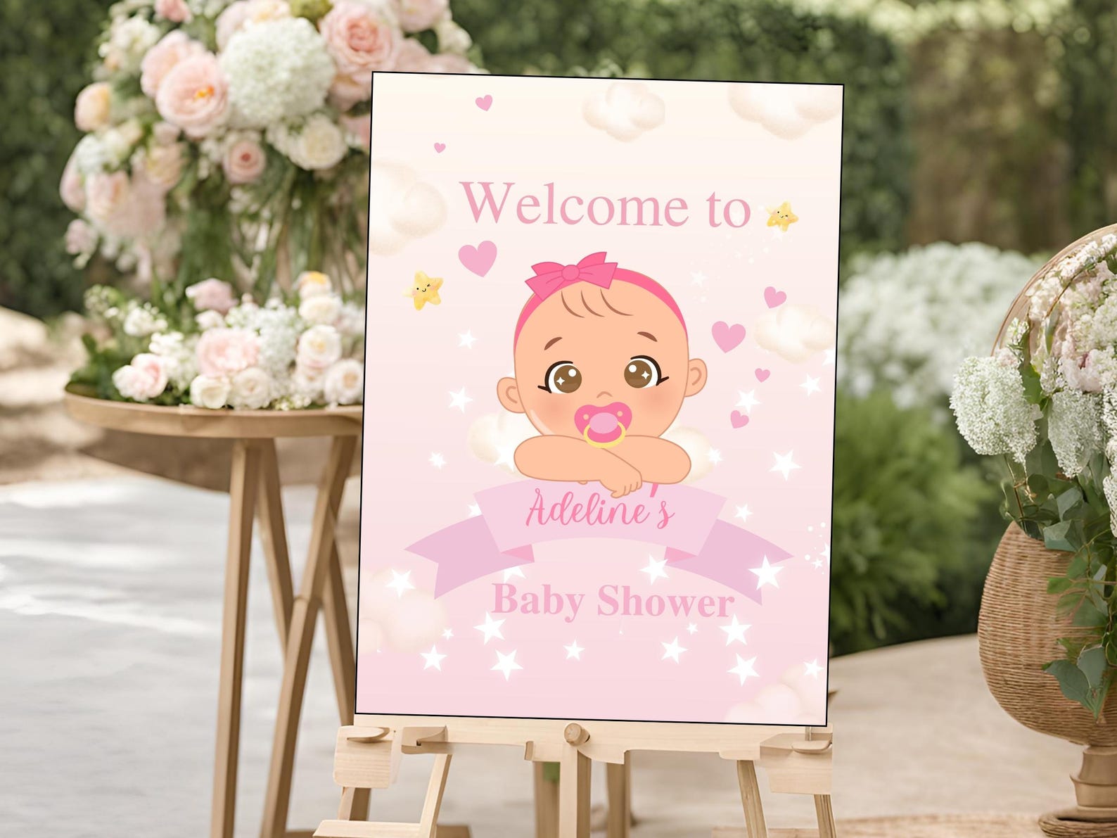 EDITABLE Pink Cloud Welcome Sign for Baby Shower, Pink Baby Shower ...