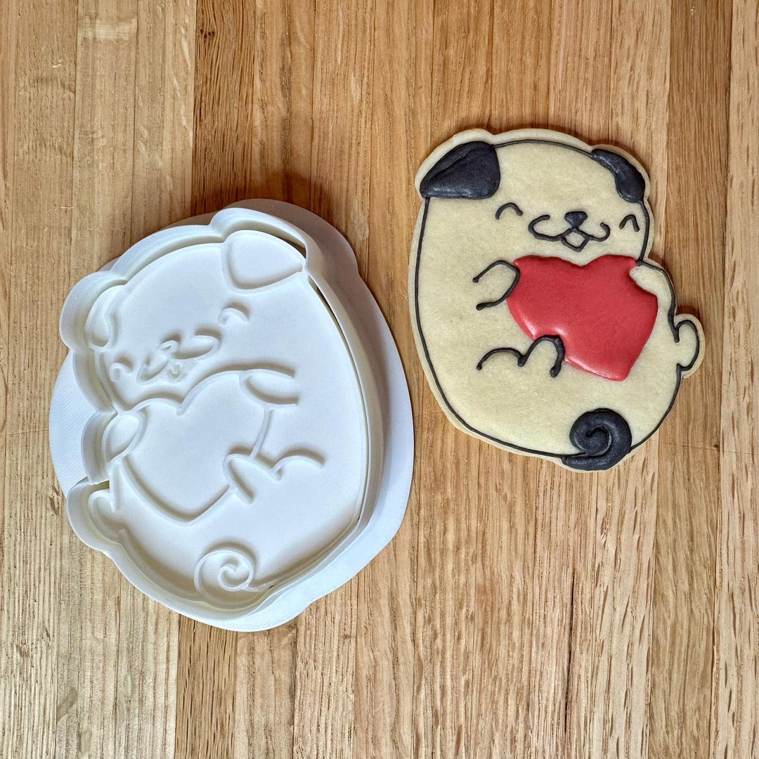 Pug Hug Heart Cookie Cutter With Optional Stamp - Dough, Icing, Fondant ...