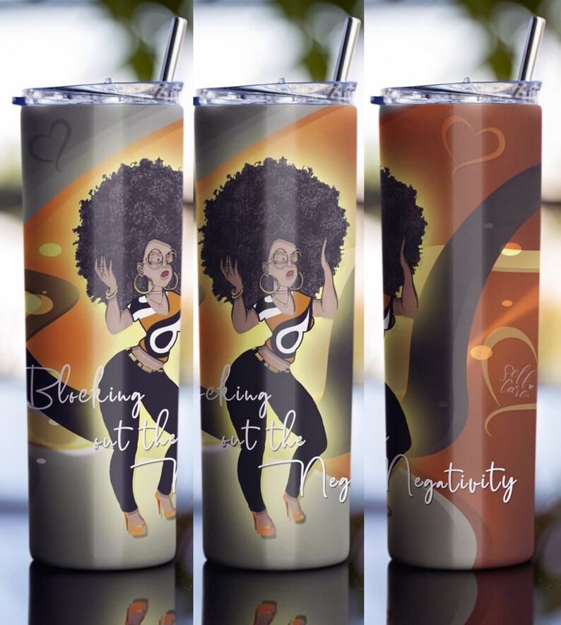 20 Oz Skinny Tumbler Wrap, Tumbler PNG, Afro Woman, Afro Girl, Blocking ...