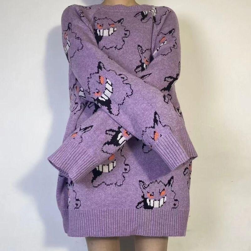 Pink Anime Pokemon Gengar Sweater Women Harajuku Pattern Pullover Loose ...
