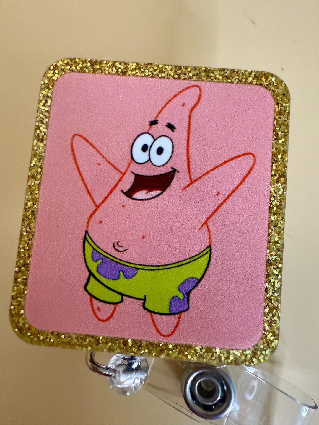 Patrick Star Badge Reel, Gold Glitter - Etsy