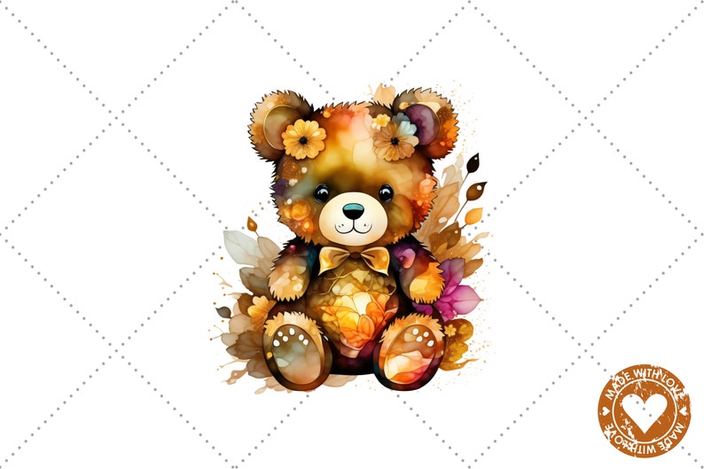 Abstract Teddy Bear Clipart PNG Burnt Orange and Gold Floral - Etsy