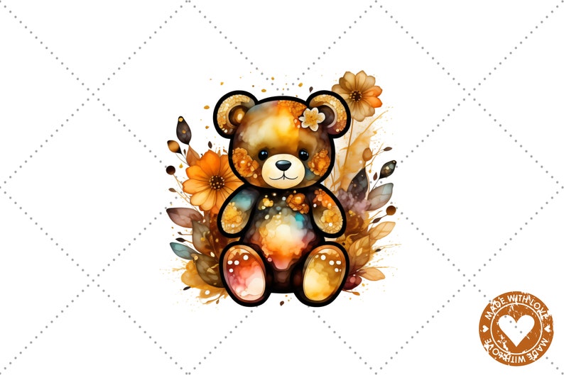 Abstract Teddy Bear Clipart PNG Burnt Orange and Gold Floral - Etsy