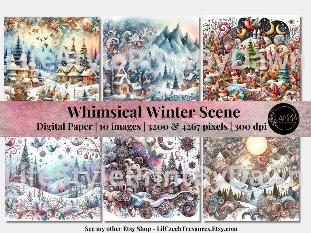 Whimsey Winter Scenery | Winter Images | Watercolor Whimsical Scenery ...