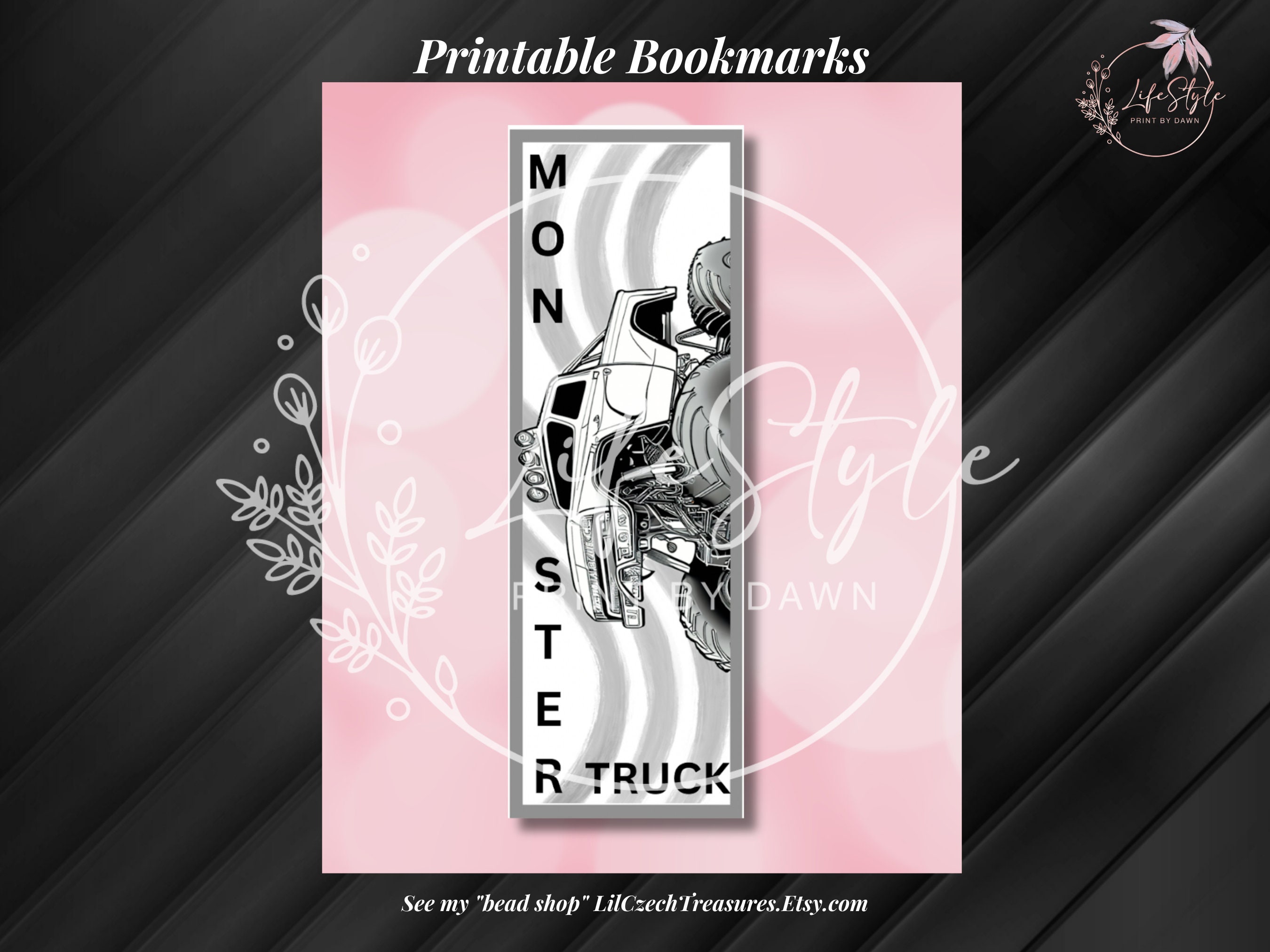 Printable Monster Truck Bookmarks Set of Four Designs Instant Download ...