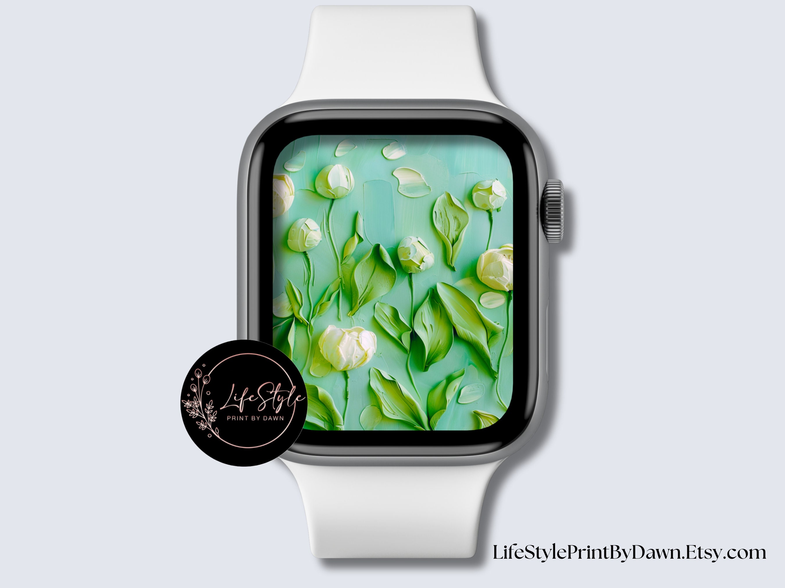 Floral Apple Watch Wallpaper Instant Download DIY Cream Green Flower ...