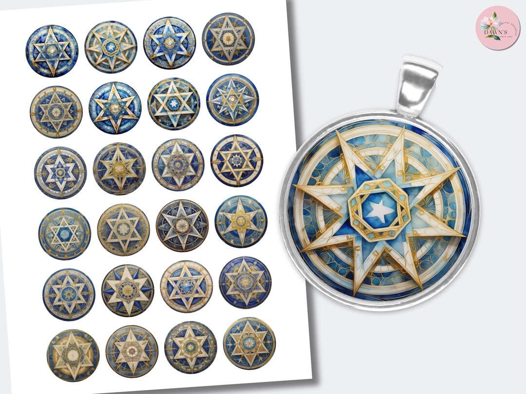 Star of David Cabs | Blue White Gold Star Cabochons | Downloadable ...