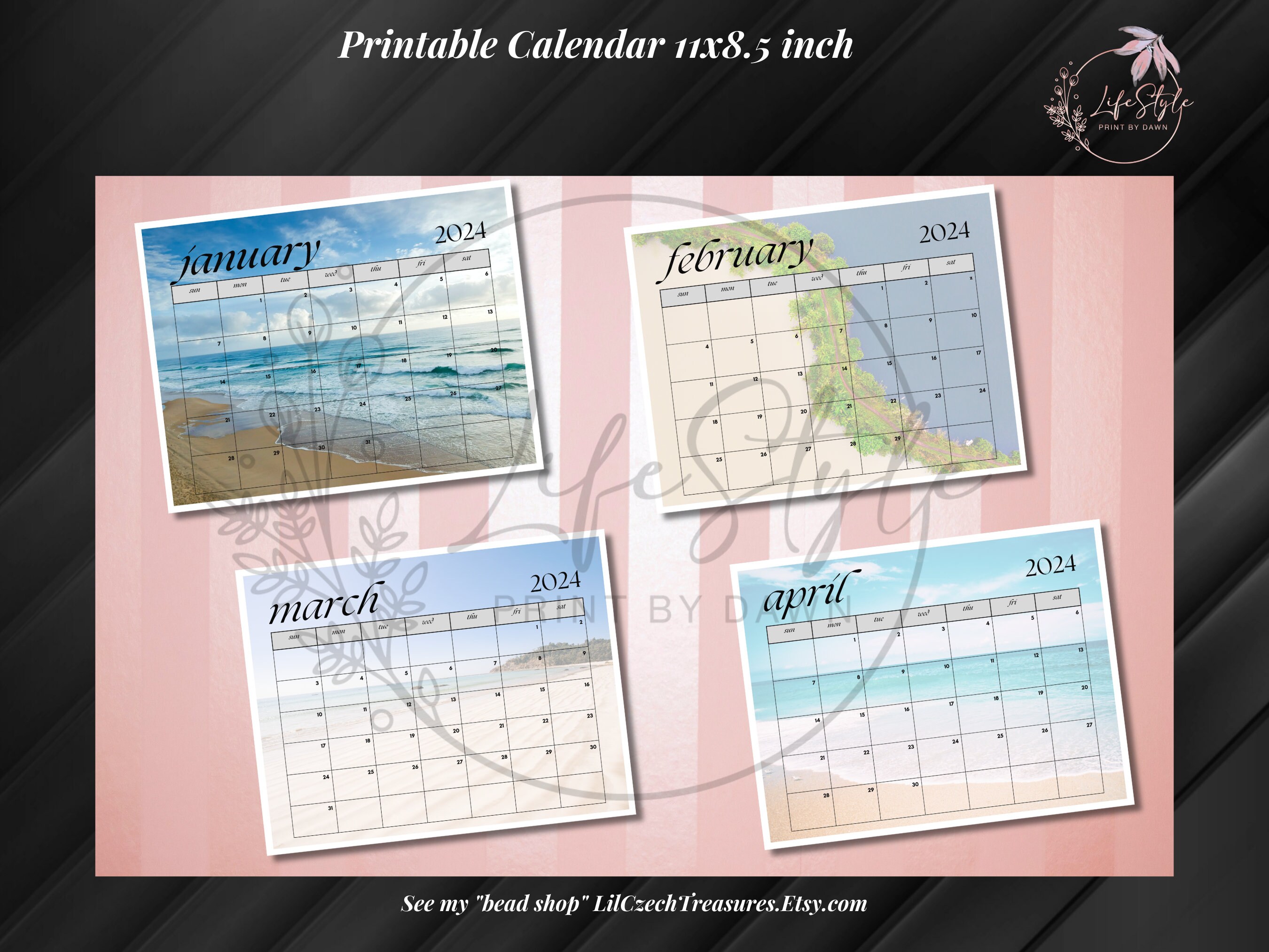 FREE Gift 2024 Monthly Beach Scenery Calendar Picture Download ...