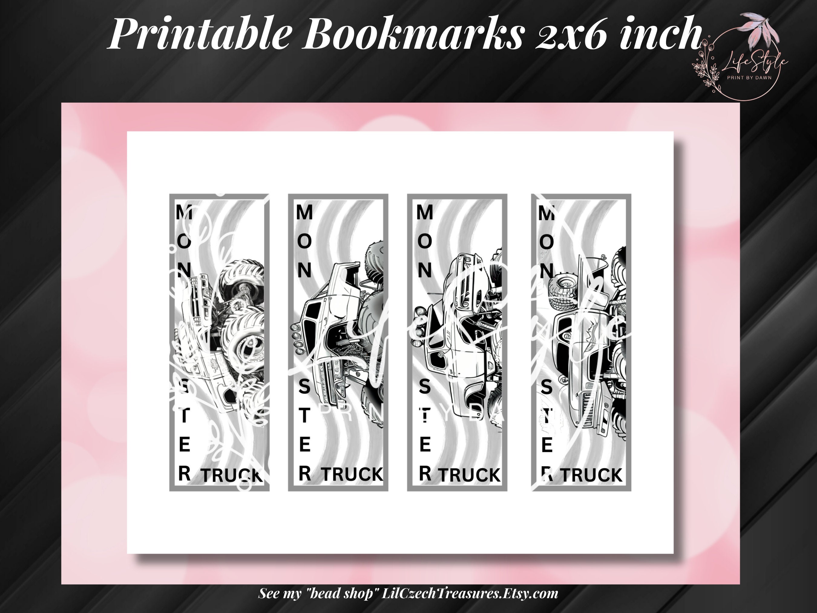 Printable Monster Truck Bookmarks Set of Four Designs Instant Download ...