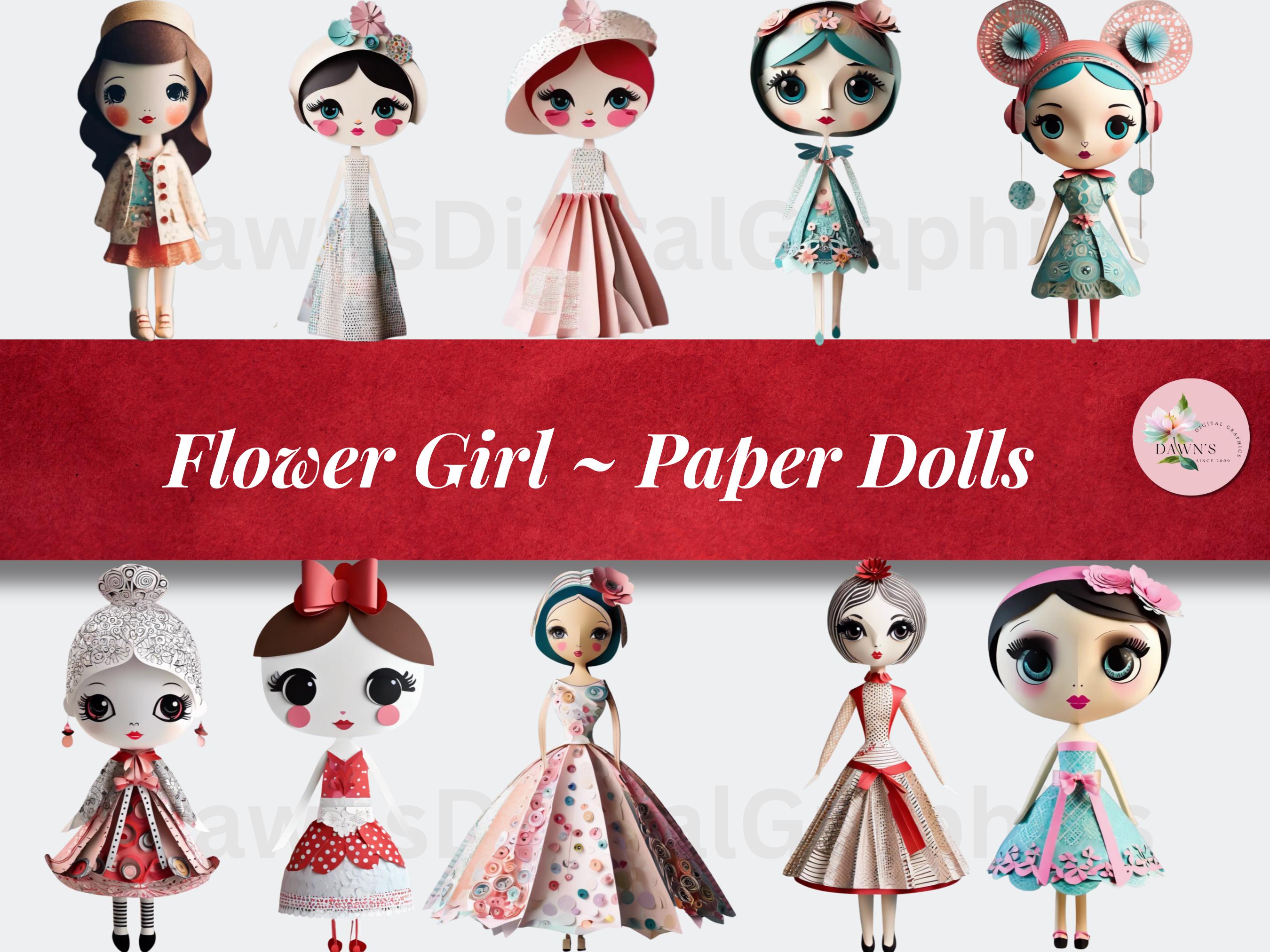 Flower Girl Paper Dolls | Printable Scrapbooking | Junk Journal Paper ...