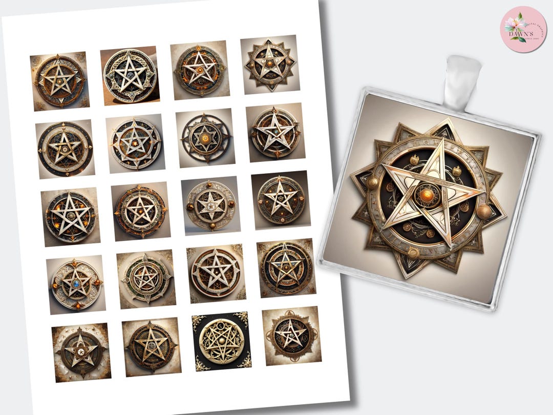 Wicca Pentacle Pentagrams | Printable Pentagram Square Cabochon Collage ...
