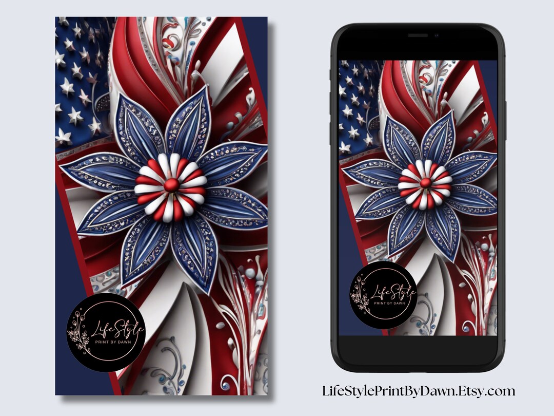Patriotic iPhone Wallpaper Instant Download Red White Blue Smartphone ...