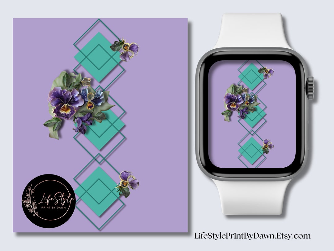 Floral Apple Watch Wallpaper Instant Download DIY Purple Green Flower ...