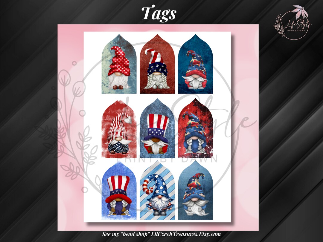 Patriotic Printable Gnome Tags Instant Download PDF DIY Stars & Stripes ...