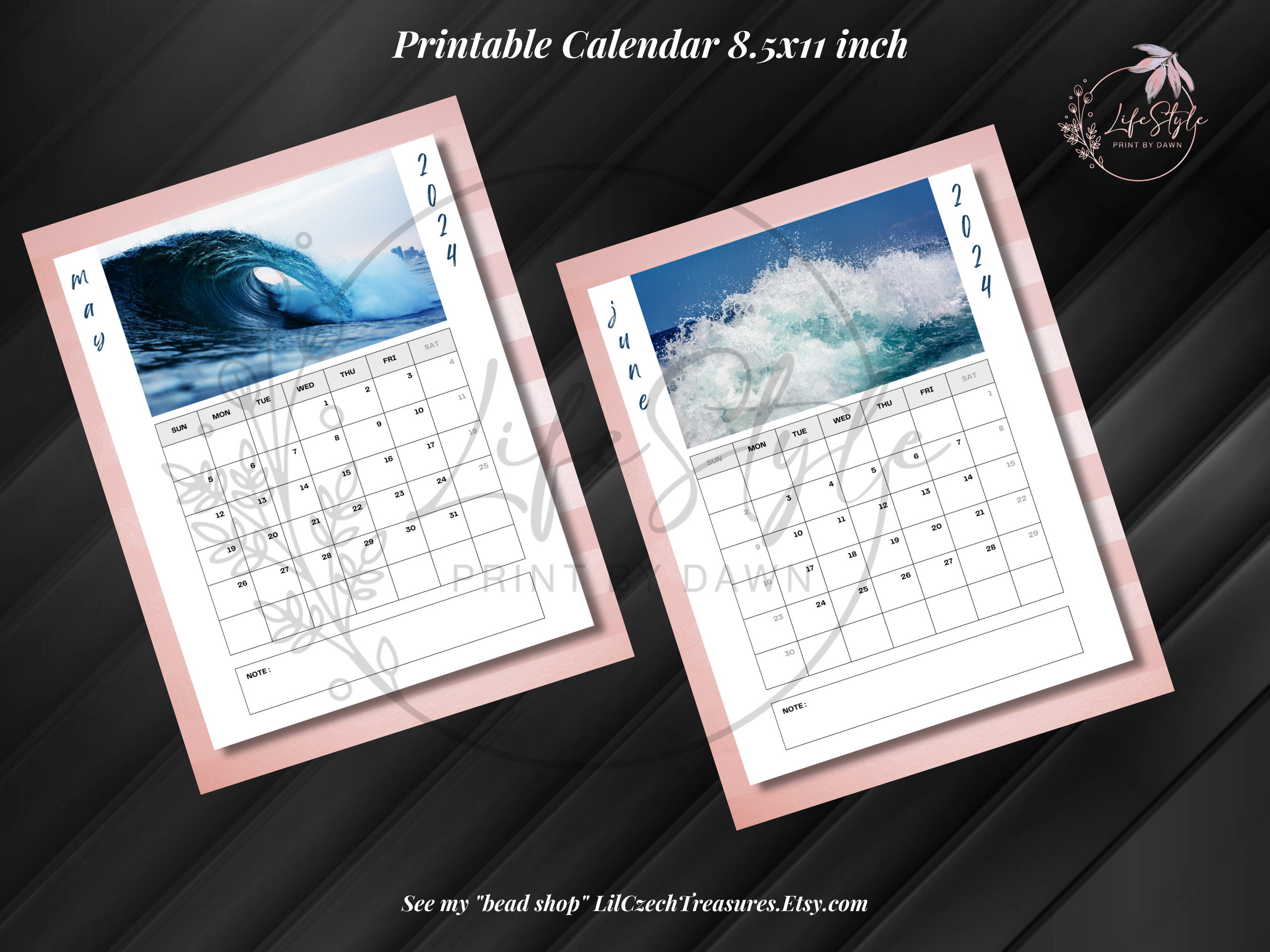 FREE Gift 2024 Waves Download Printable Calendar Digital Ocean Waves ...