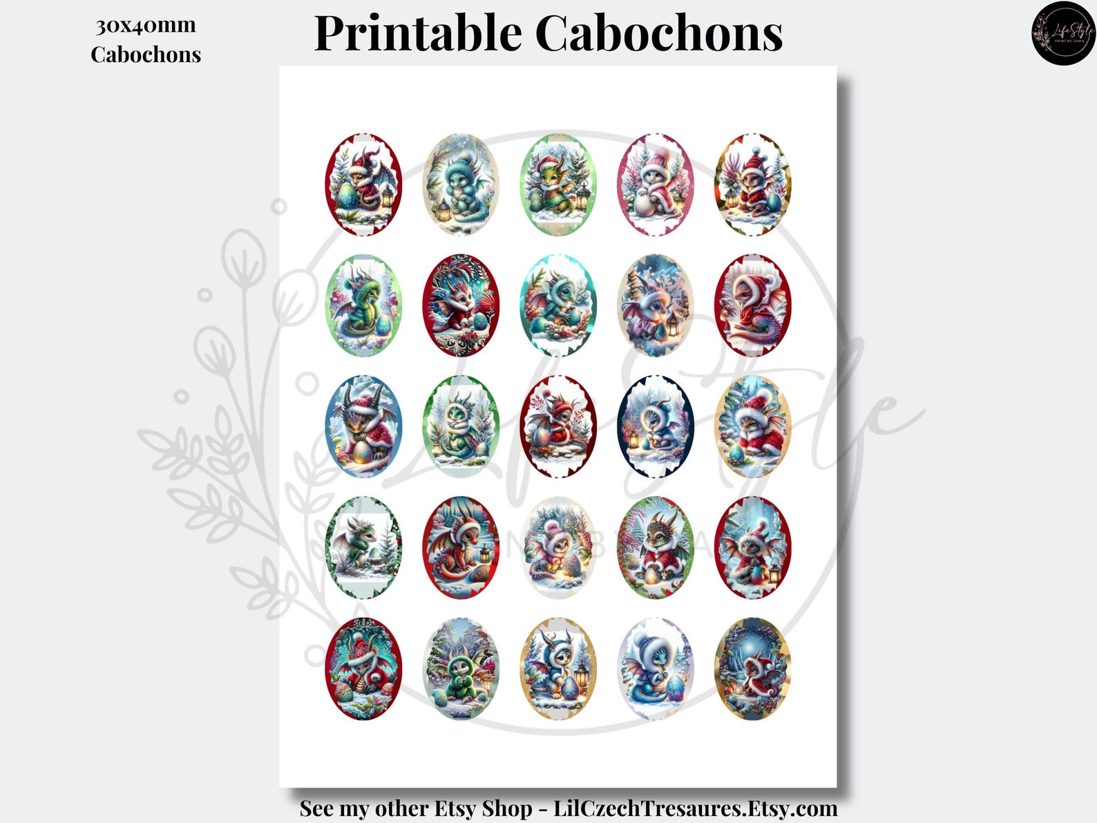 Christmas Baby Dragons Cabochons Images Downloadable Printable Baby ...