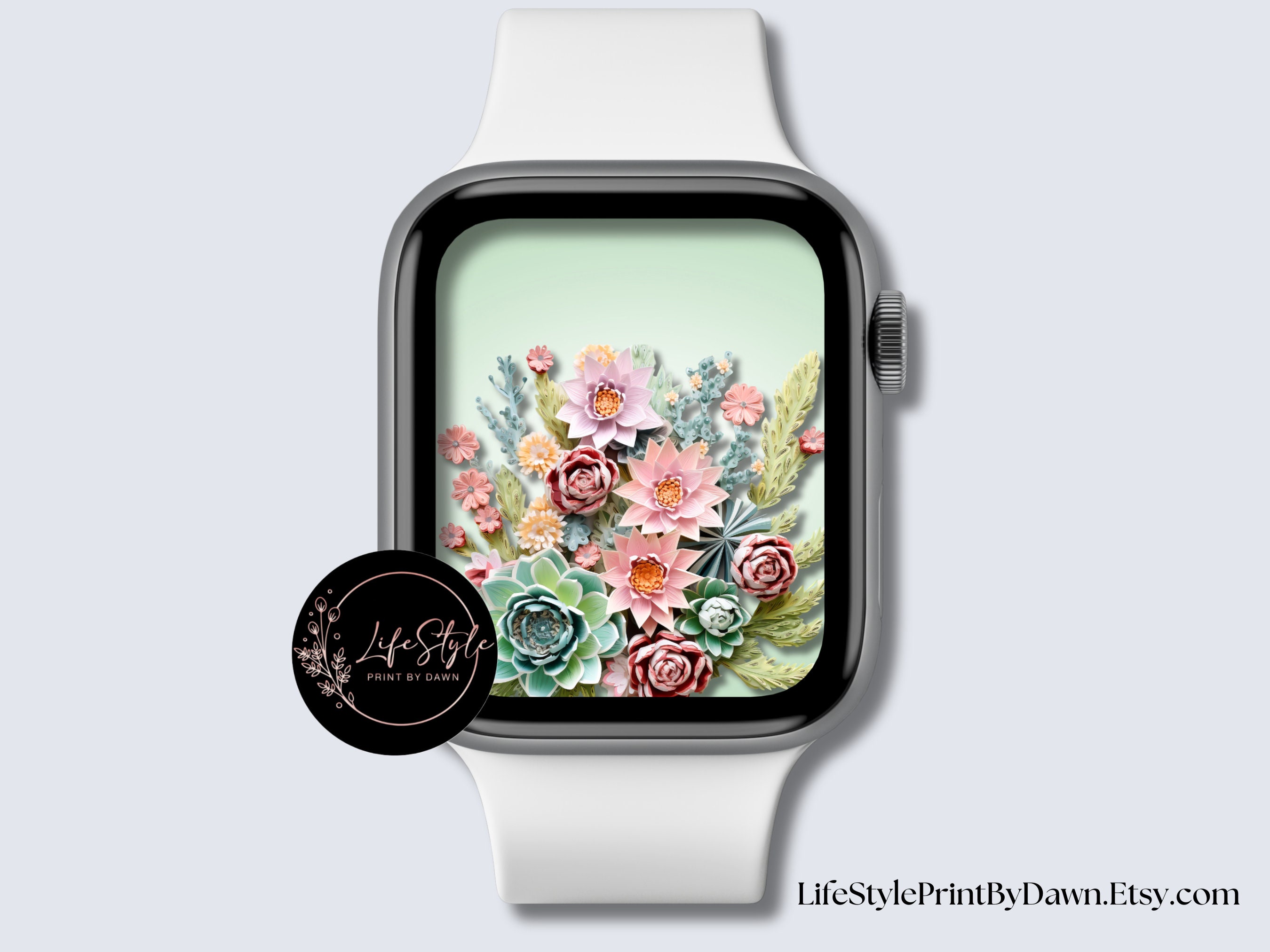 Floral Apple Watch Wallpaper | Instant Download | DIY Pink Green Flower ...