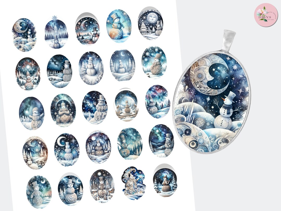 Snowman Oval Winter Scene Cabochon Images | Downloadable Printable ...