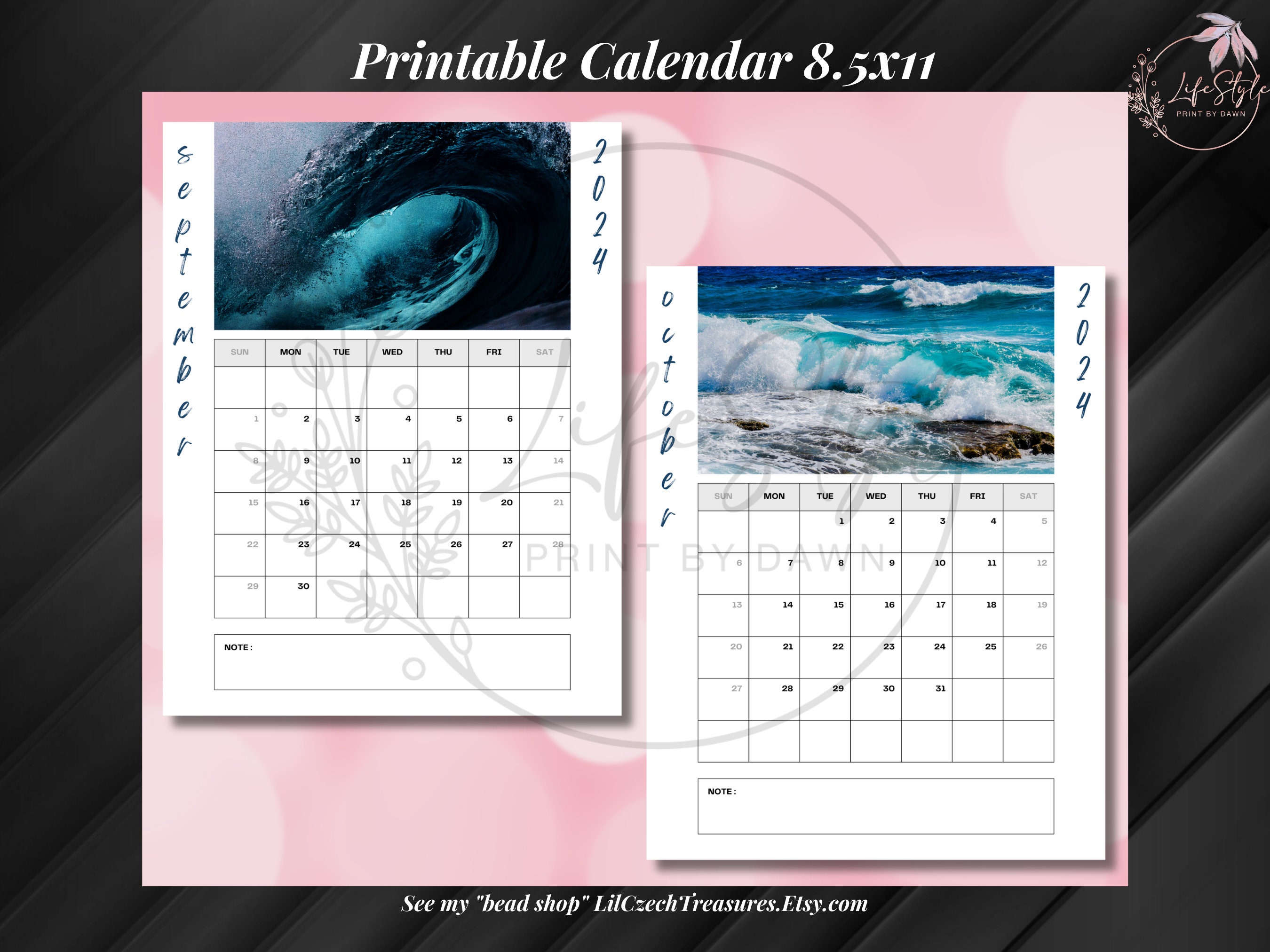 FREE Gift 2024 Waves Download Printable Calendar Digital Ocean Waves ...
